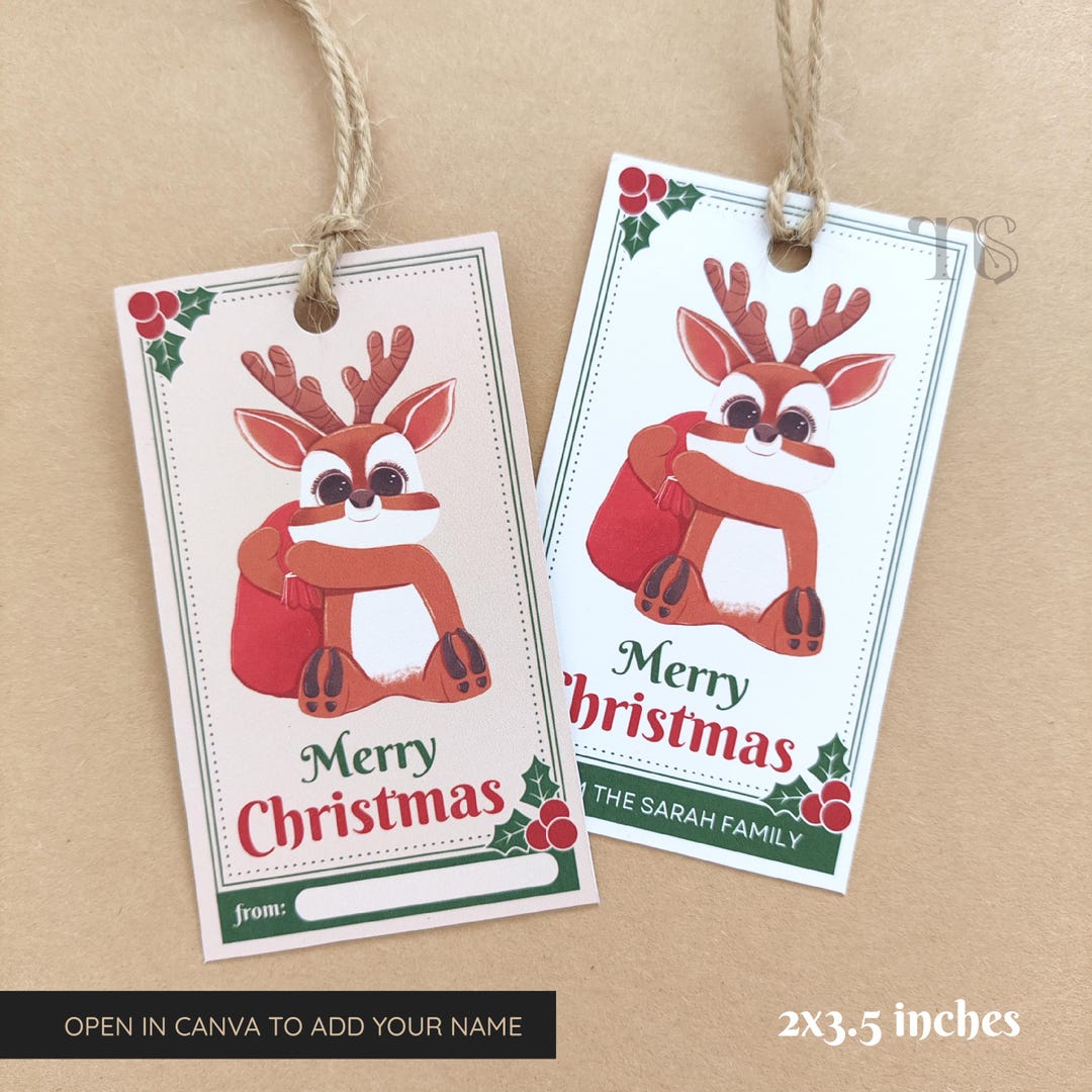 Printable Christmas Gift Tags, Reindeer Gift Tags, Favor Tags, Cute ...
