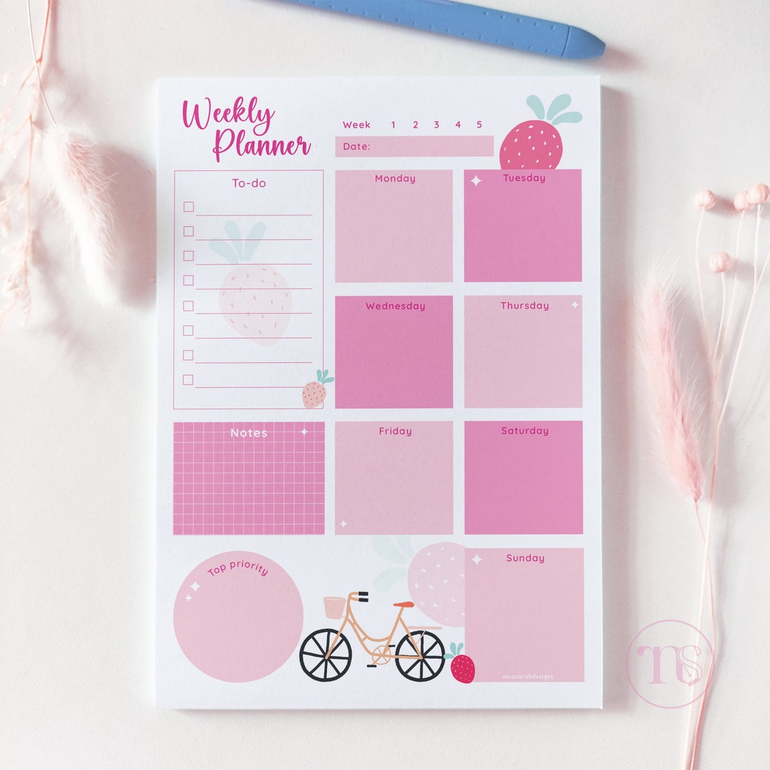 Weekly Planner Pink and Strawberry Template Schedule Organizer and to ...