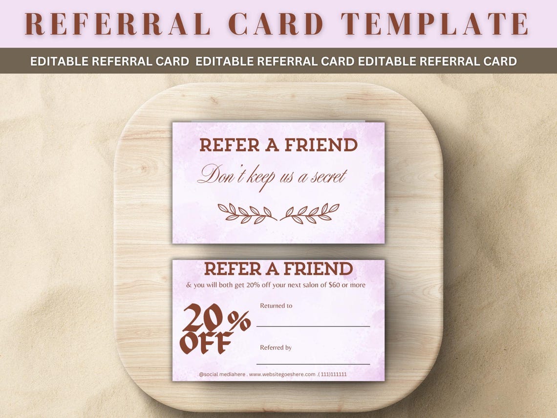 Editable Referral Card Template Printable Refer a Friend Template ...