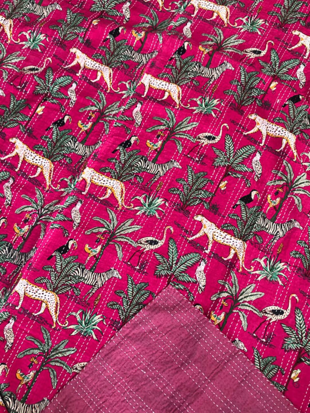 Pink Jungle Cheetah Quilt King Pure Cotton Kantha Throw Blanket ...