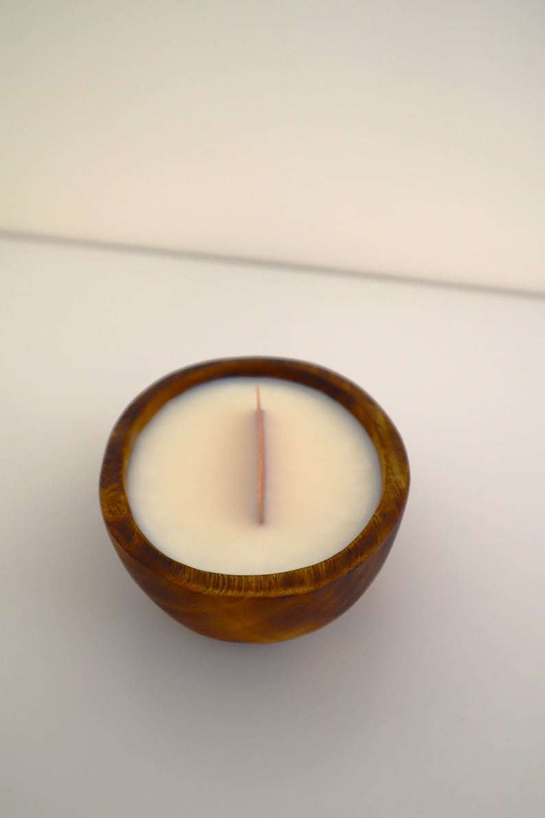 Soy Candle in Wooden Bowl, Oval Dough Bowl Candle, Vegan Soy Wax Candle, Wooden Wick Candle ...