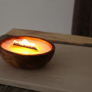 Soy Candle in Wooden Bowl, Oval Dough Bowl Candle, Vegan Soy Wax Candle, Wooden Wick Candle ...