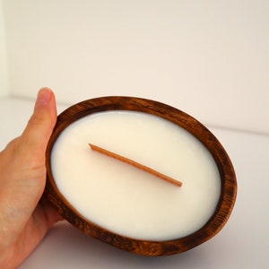 Soy Candle in Wooden Bowl, Oval Dough Bowl Candle, Vegan Soy Wax Candle, Wooden Wick Candle ...