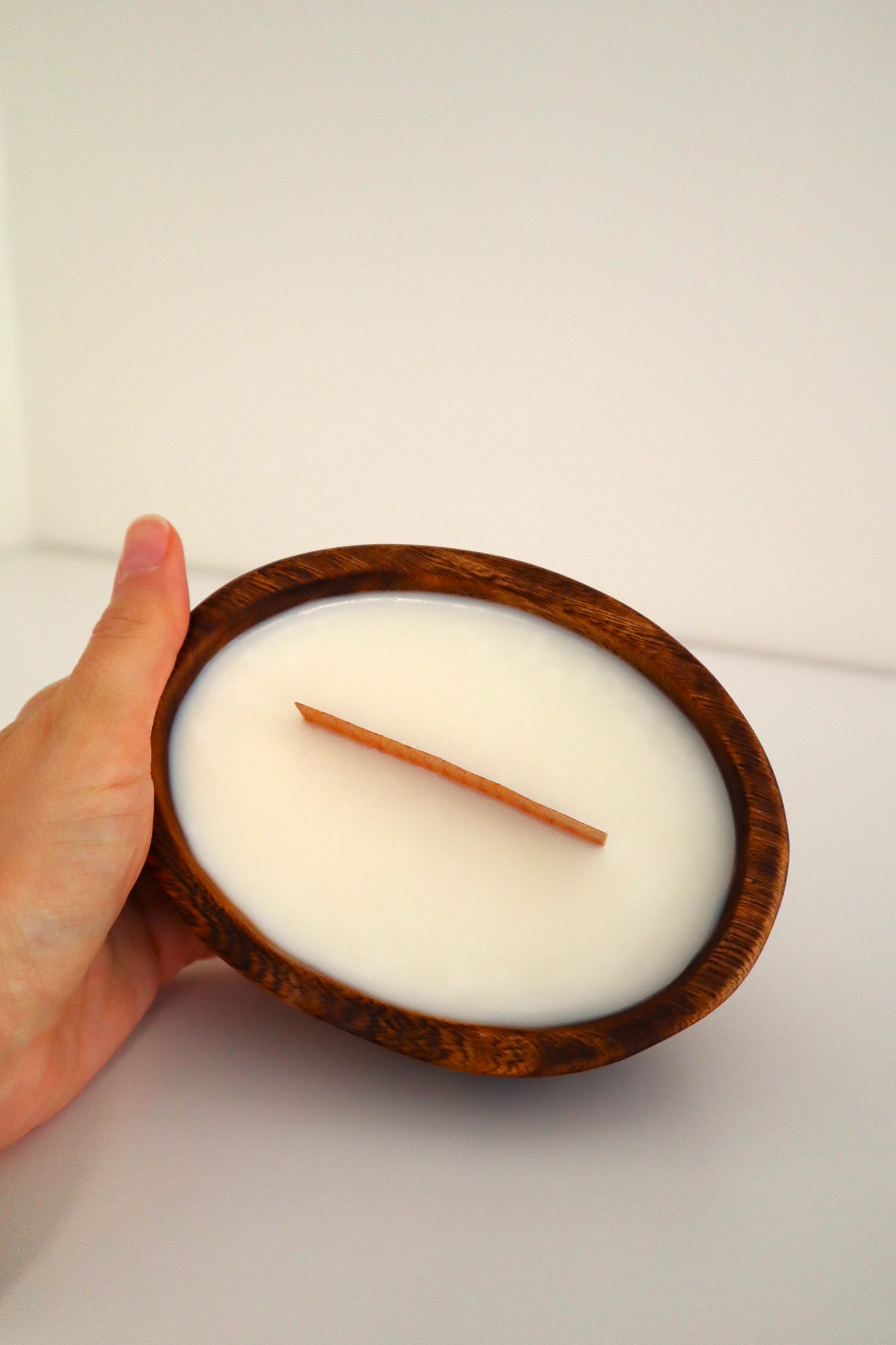Soy Candle in Wooden Bowl, Oval Dough Bowl Candle, Vegan Soy Wax Candle, Wooden Wick Candle ...