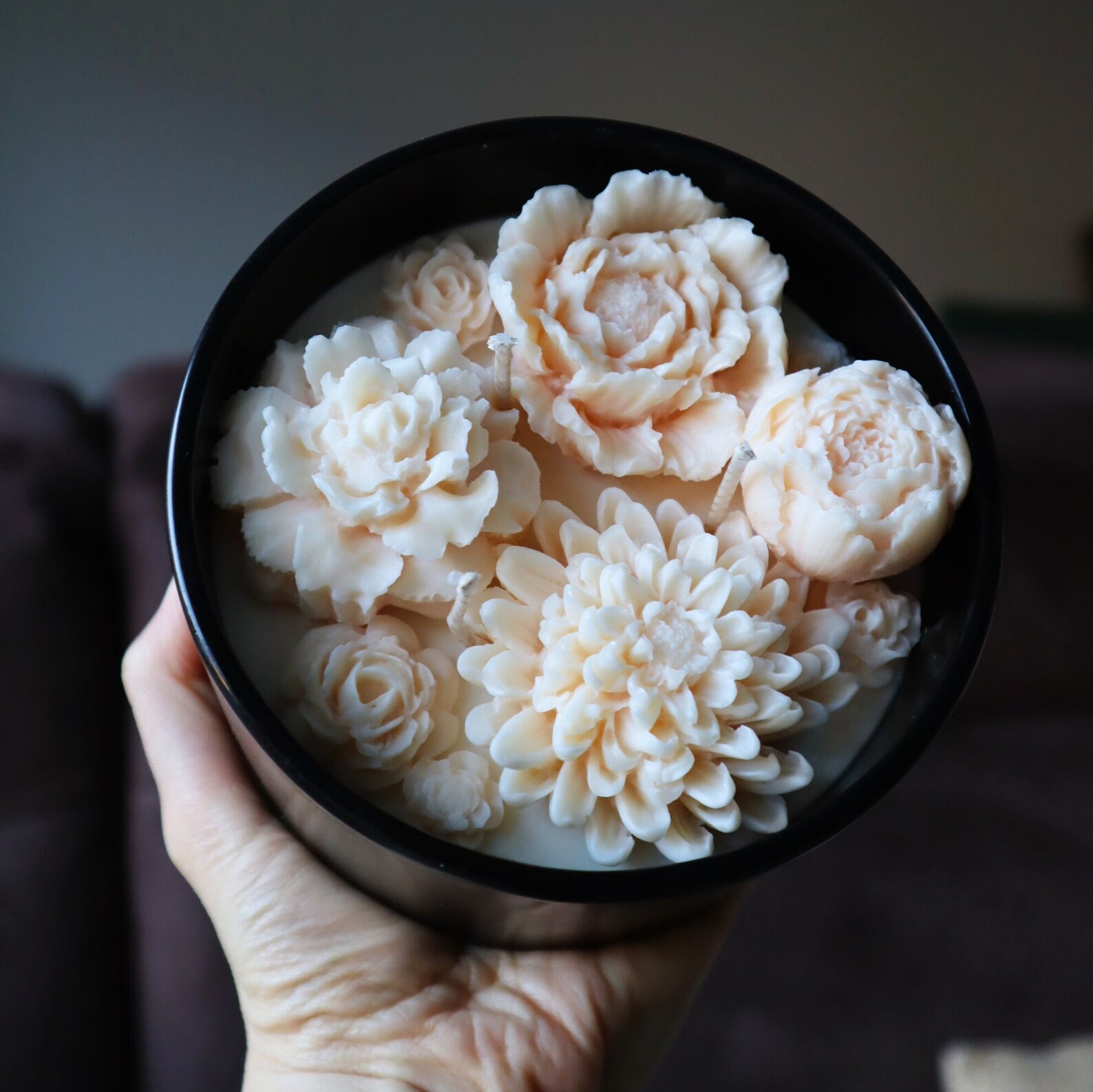 22 Oz Big Flower Blossom Candle, 3 Wicks Soy Wax Candle in Jar With ...