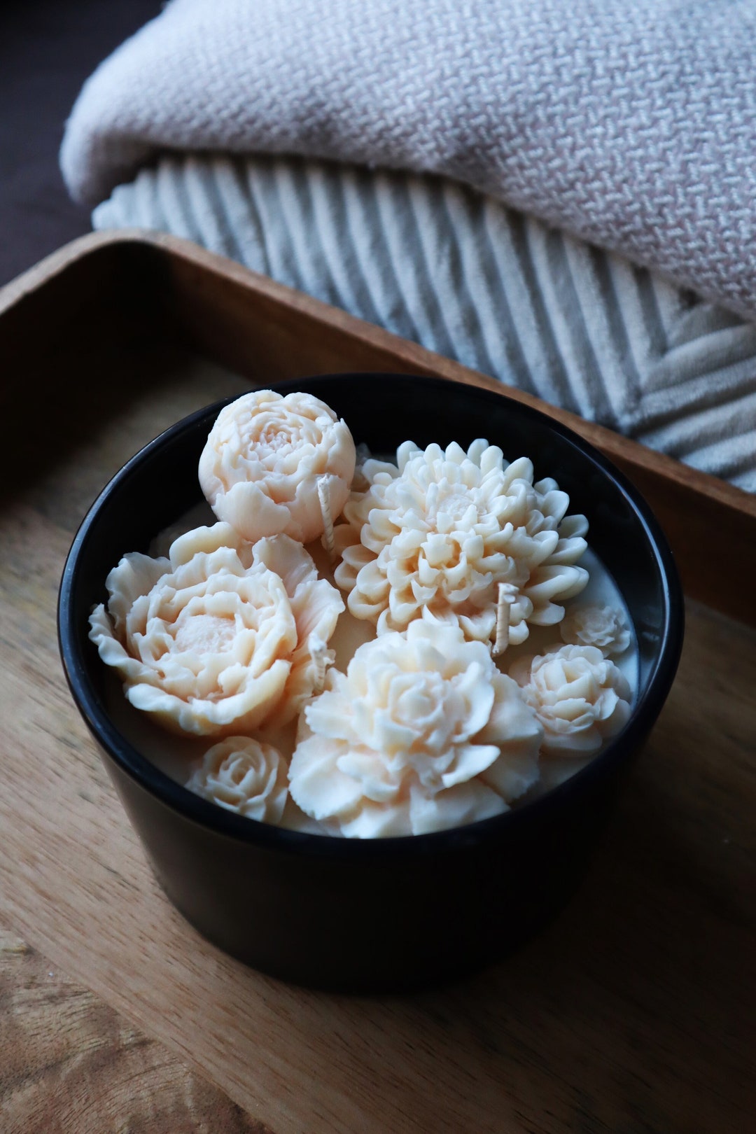 22 Oz Big Flower Blossom Candle, 3 Wicks Soy Wax Candle in Jar With ...