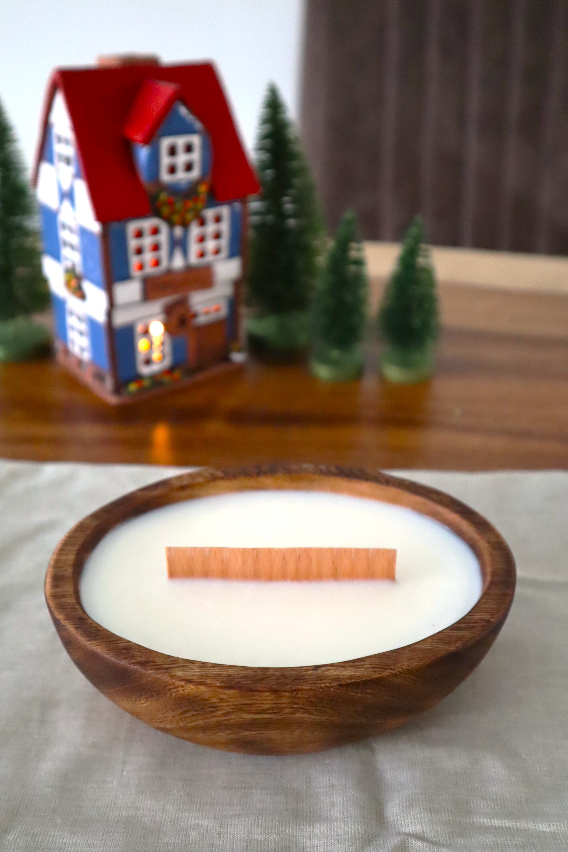 Soy Candle in Wooden Bowl, Oval Dough Bowl Candle, Vegan Soy Wax Candle, Wooden Wick Candle ...