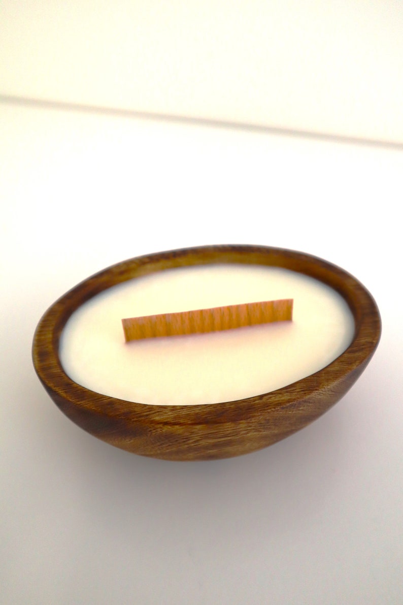 Soy Candle in Wooden Bowl, Oval Dough Bowl Candle, Vegan Soy Wax Candle, Wooden Wick Candle ...