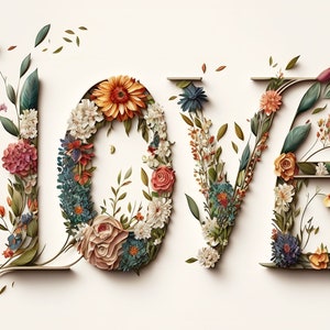 LOVE Wall Art Printables Valentine's Day Printable Floral Art Love Art ...