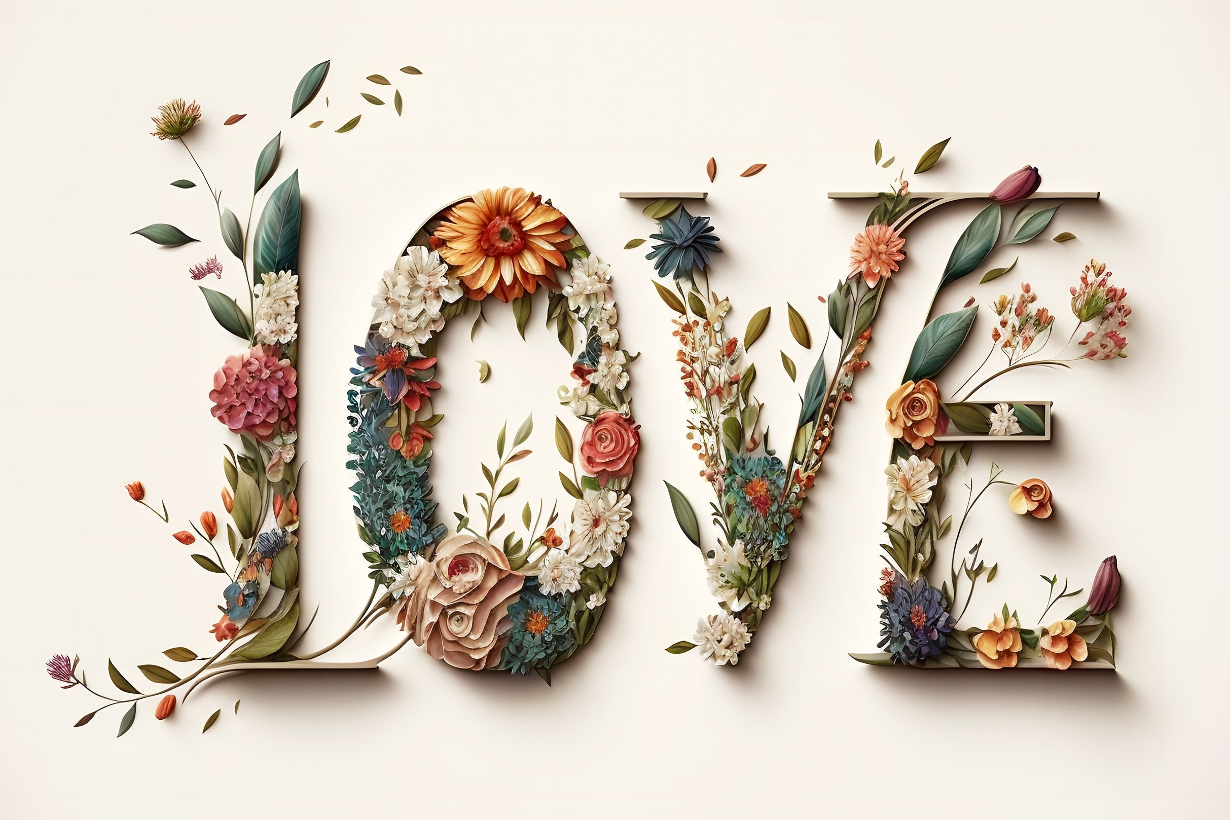 LOVE Wall Art Printables Valentine's Day Printable Floral Art Love Art ...