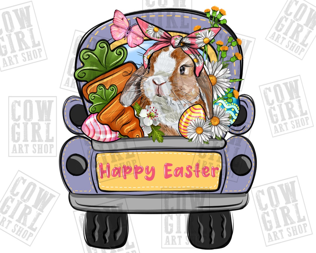 Happy Easter Bunny Truck Png Sublimation Design Download, Easter Day ...