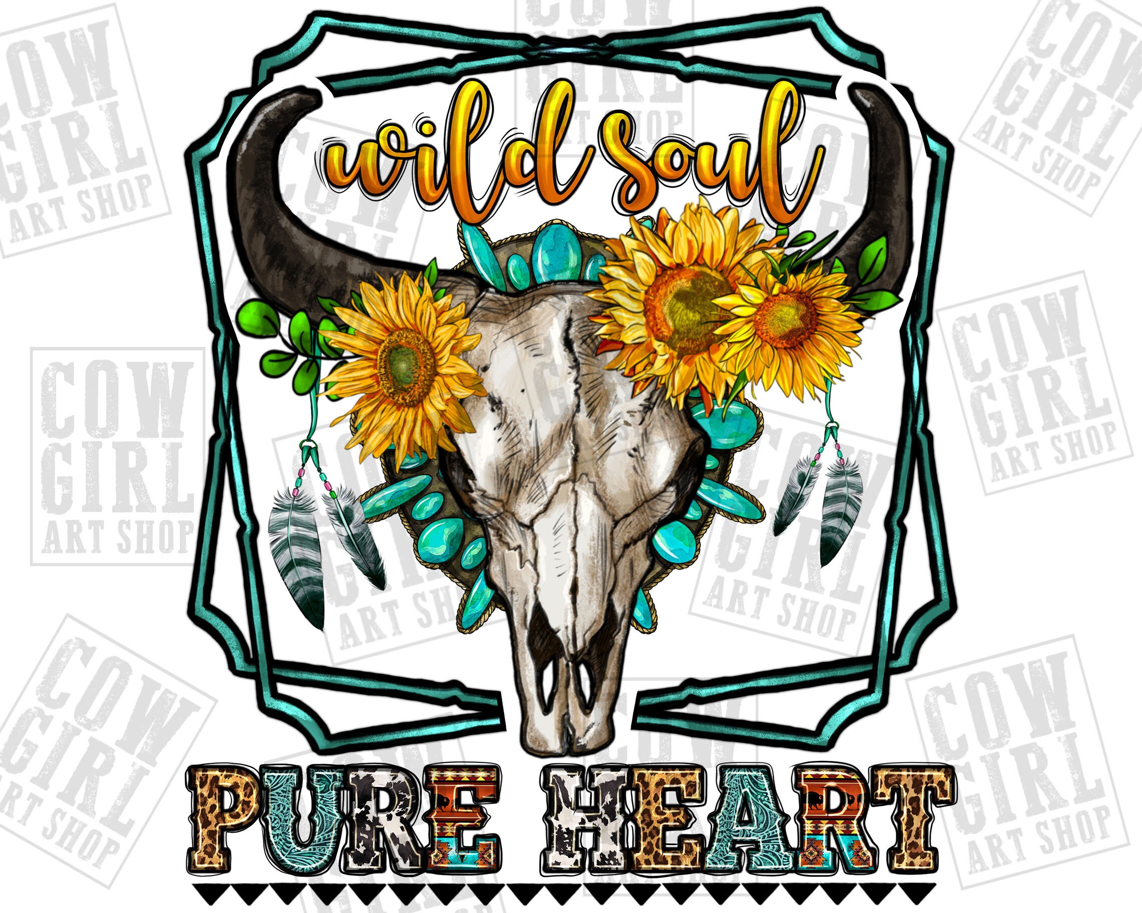Wild Soul Pure Heart Png Sublimation Design Download, Western Bull ...