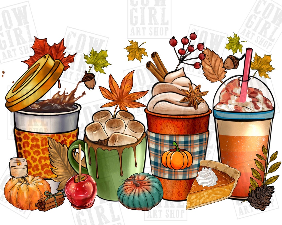 Fall Coffee Cups Png Sublimation Design Download, Hello Fall Png ...