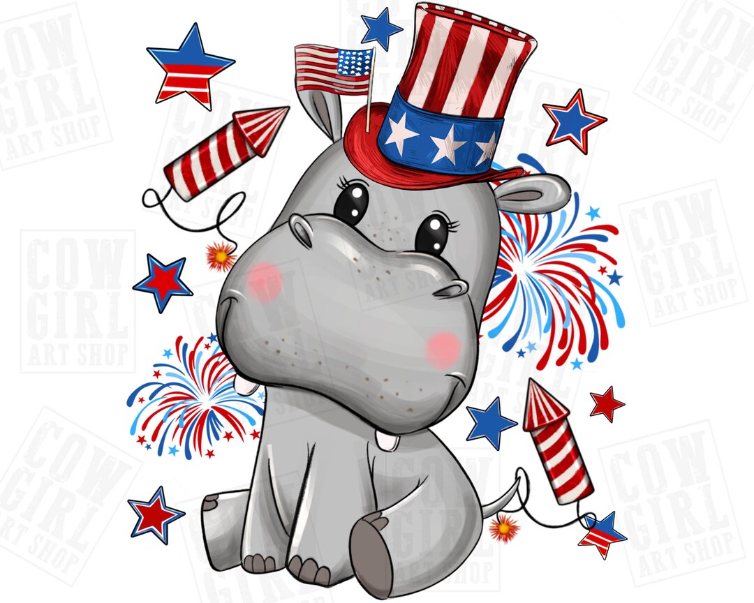 Fourth of July Hippopotamus Png Sublimation Design Download, USA ...