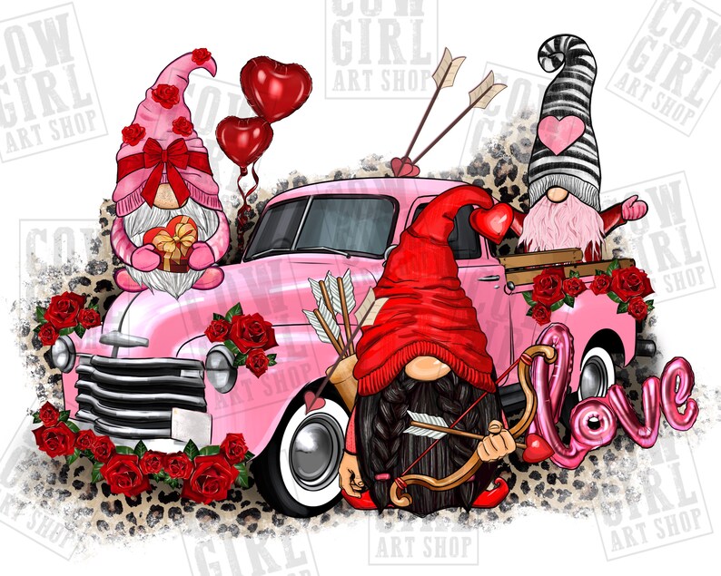 Valentine's Day Gnomes With Truck Png Sublimation Design Download ...