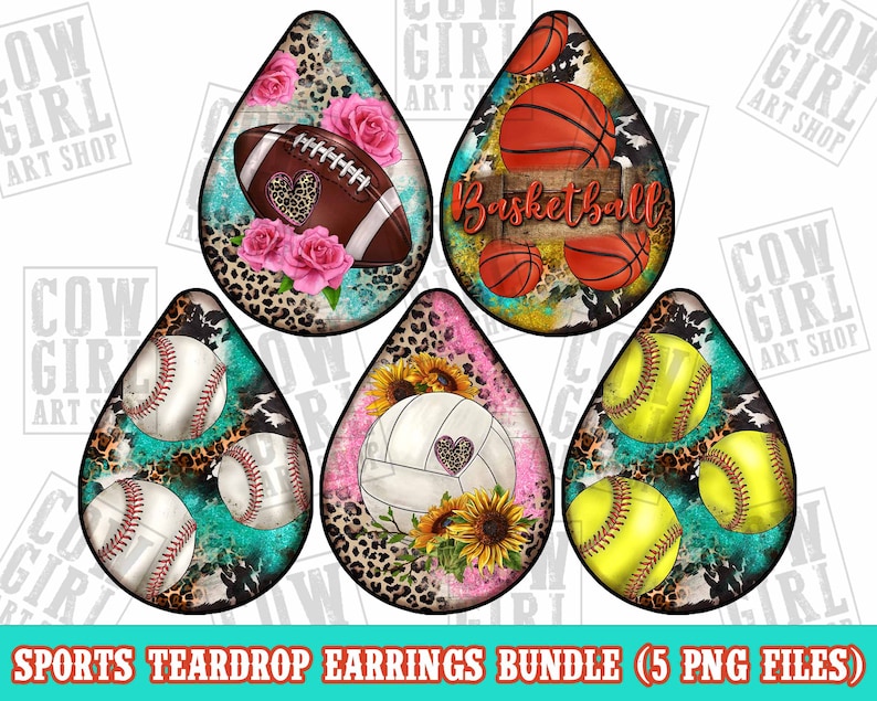 Sport Teardrop Earrings Png Sublimation Design Bundle, Sports Png ...