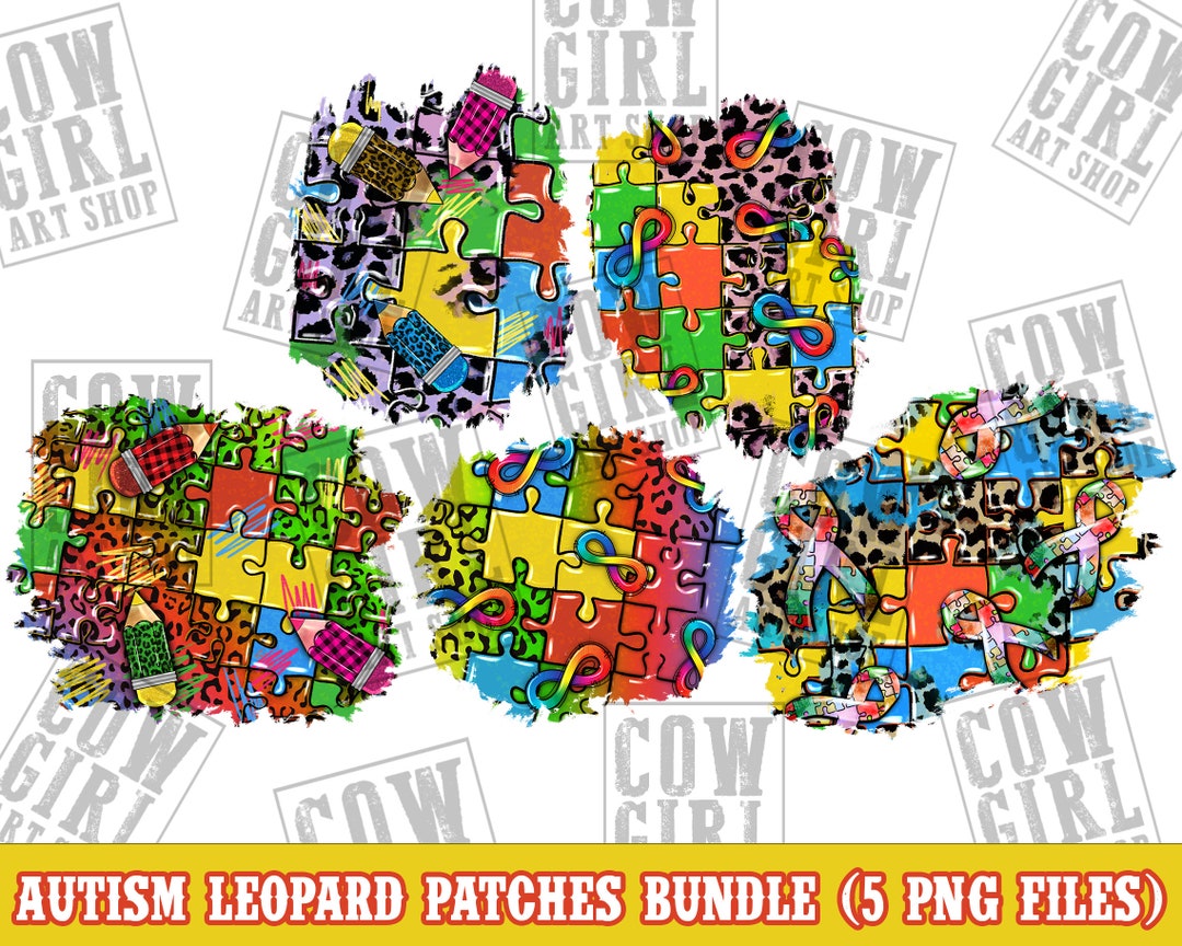 Autism Leopard Patches Png Sublimation Design Bundle, Autism Awareness Png, Western Patches Png ...