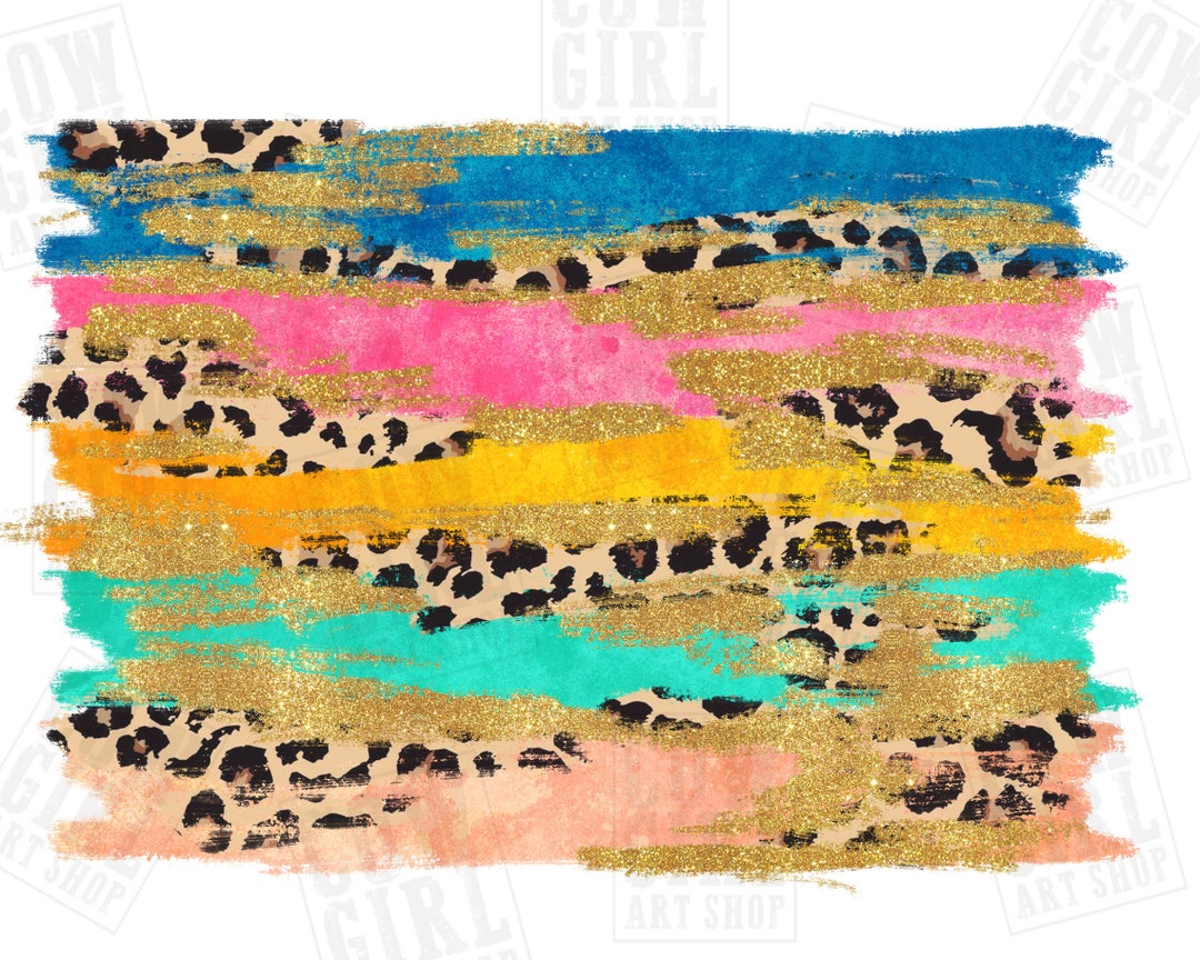 Colorful Leopard Glitter Brushstroke Background Png Sublimation Design ...
