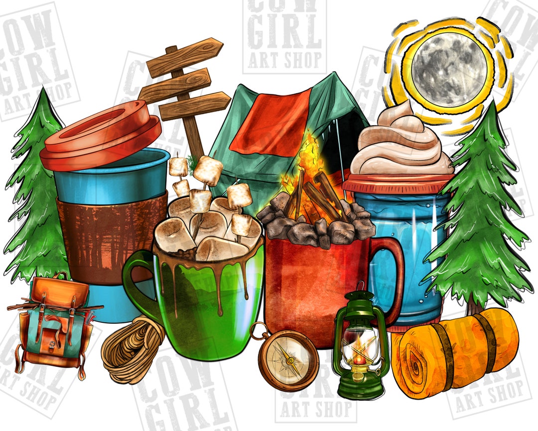 Camp Life Coffee Cups Png Sublimation Design Download, Camping Png ...