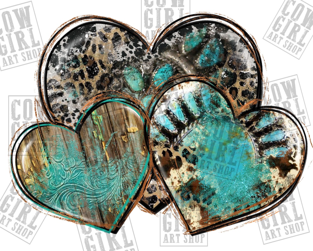 Turquoise Western Hearts Png Sublimation Design Download, Western ...