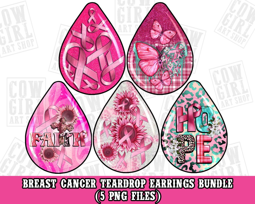 Breast Cancer Teardrop Earrings Png Sublimation Design Bundle, Cancer Awareness Png, Western ...