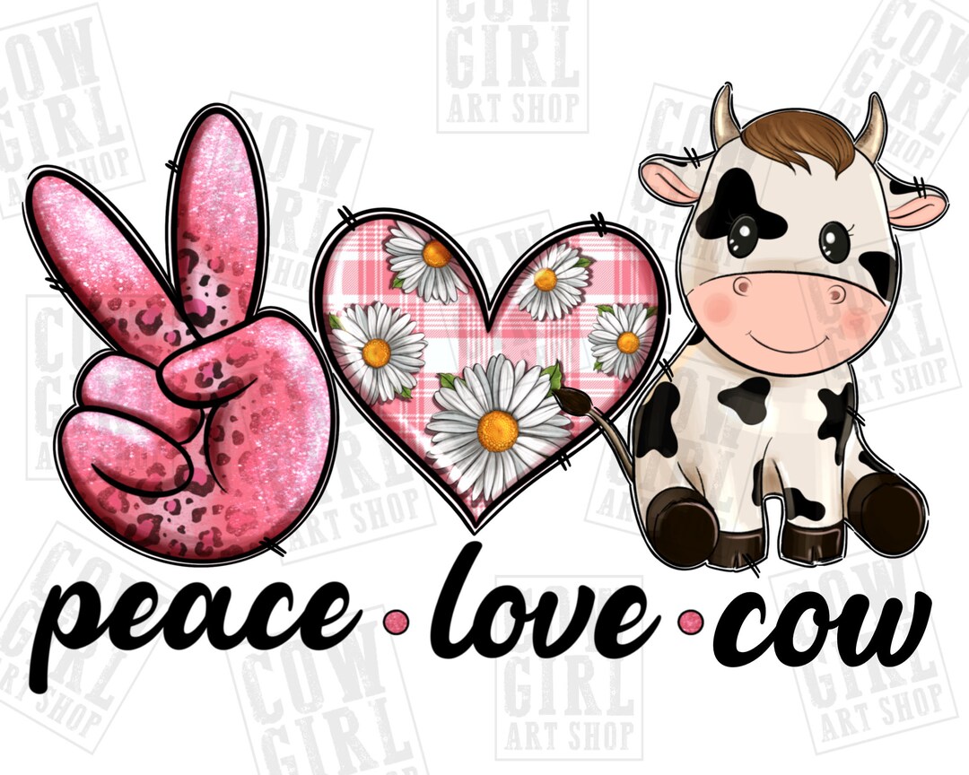 Peace Love Cow Png Sublimation Design Download, Hand Drawn Cow Png ...