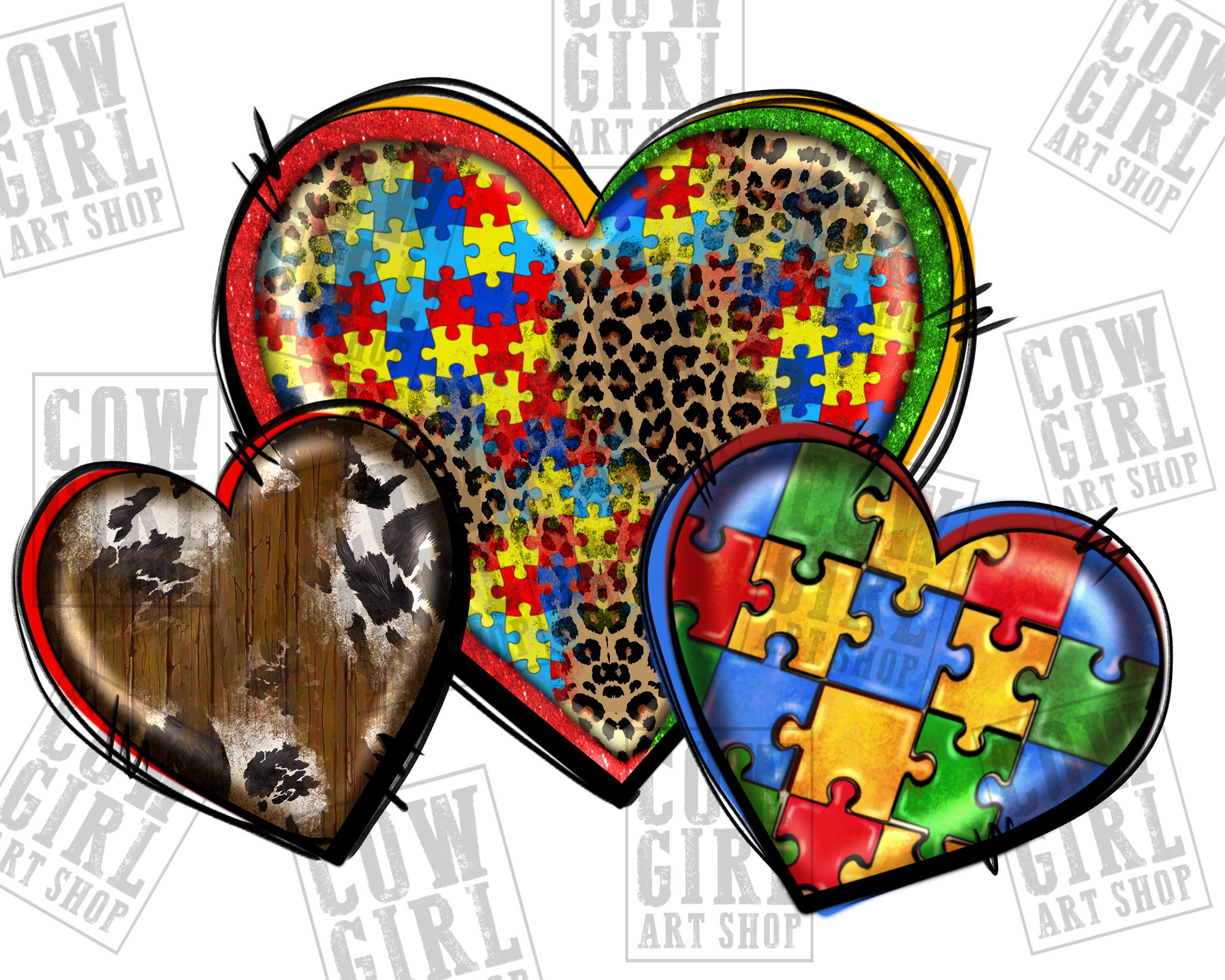 Autism Hearts Png Sublimation Design Download, Autism Awareness Png ...