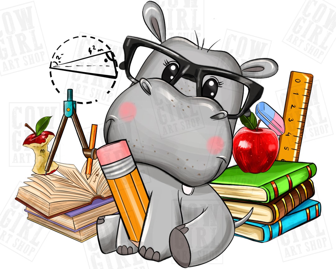 Teacher Hippopotamus Png Sublimation Design Download, Cute Hippopotamus ...