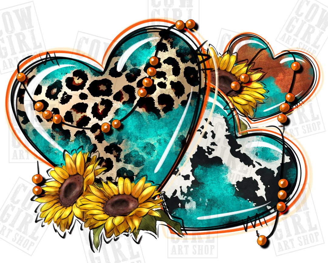 Leopard Cowhide Western Hearts Png Sublimation Design Download, Western ...