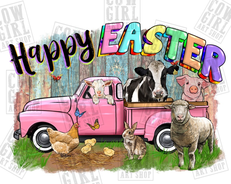 Happy Easter Truck With Farm Animals Png Sublimation Design - Etsy