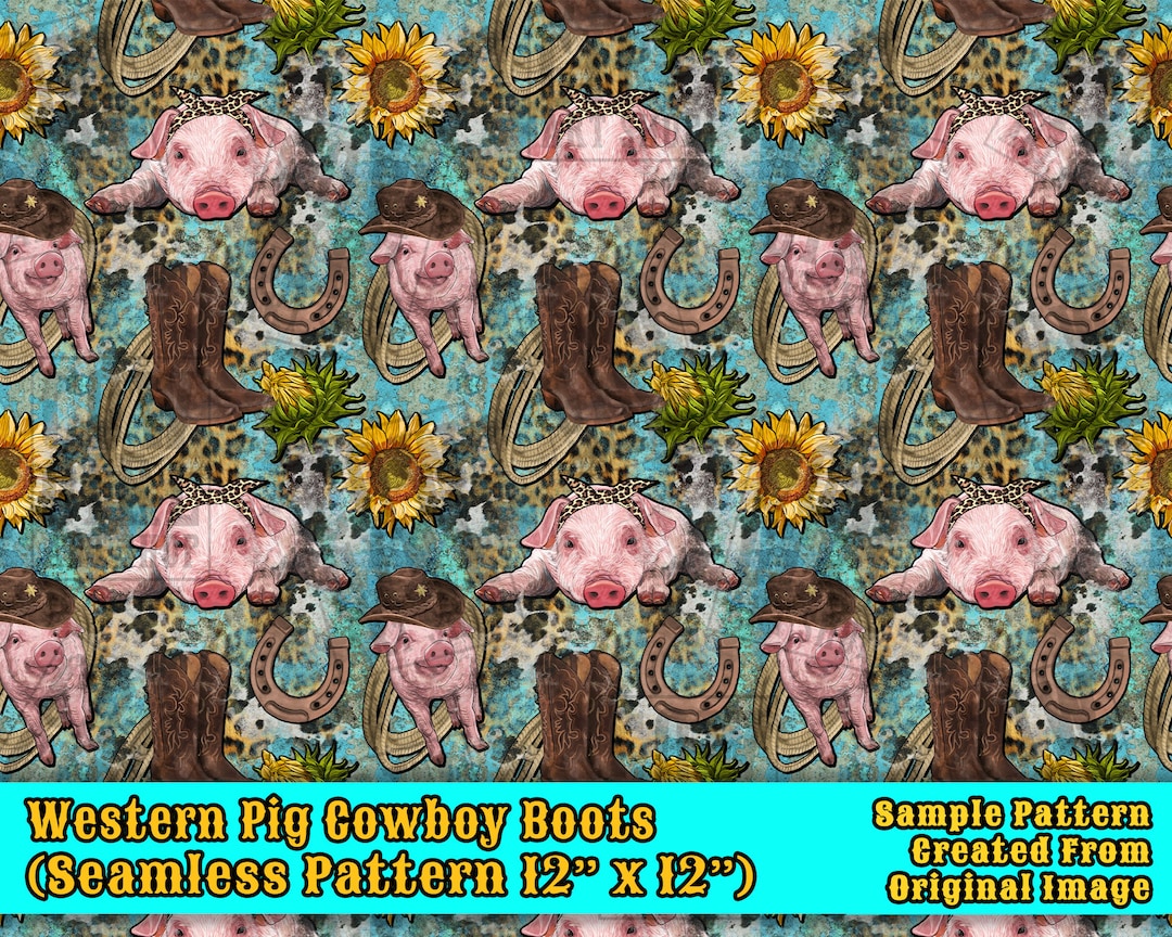 Western Pig Cowboy Boots Seamless Digital Paper, Sunflowers Digital ...