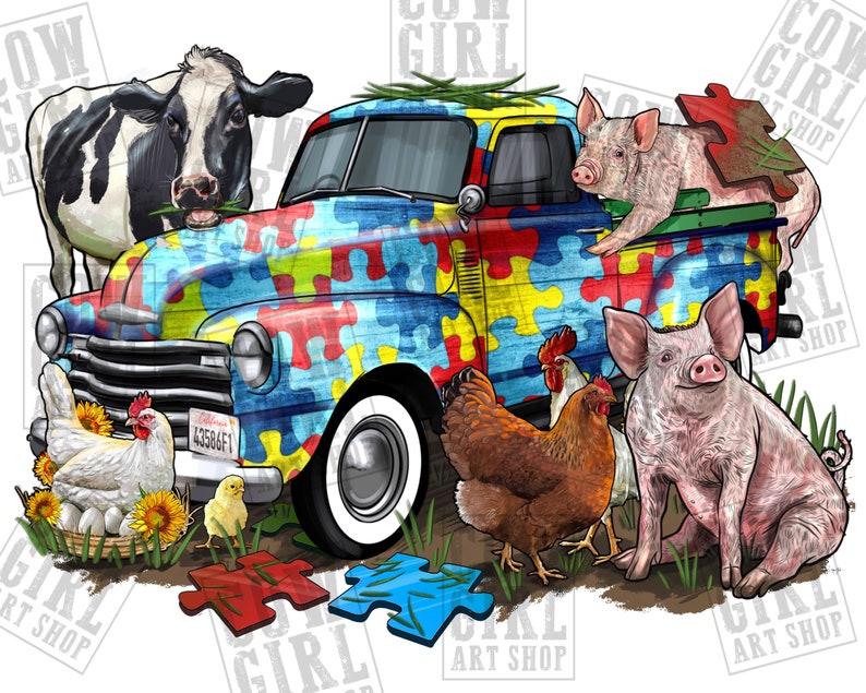 Autism Truck With Farm Animals Png Sublimation Design - Etsy