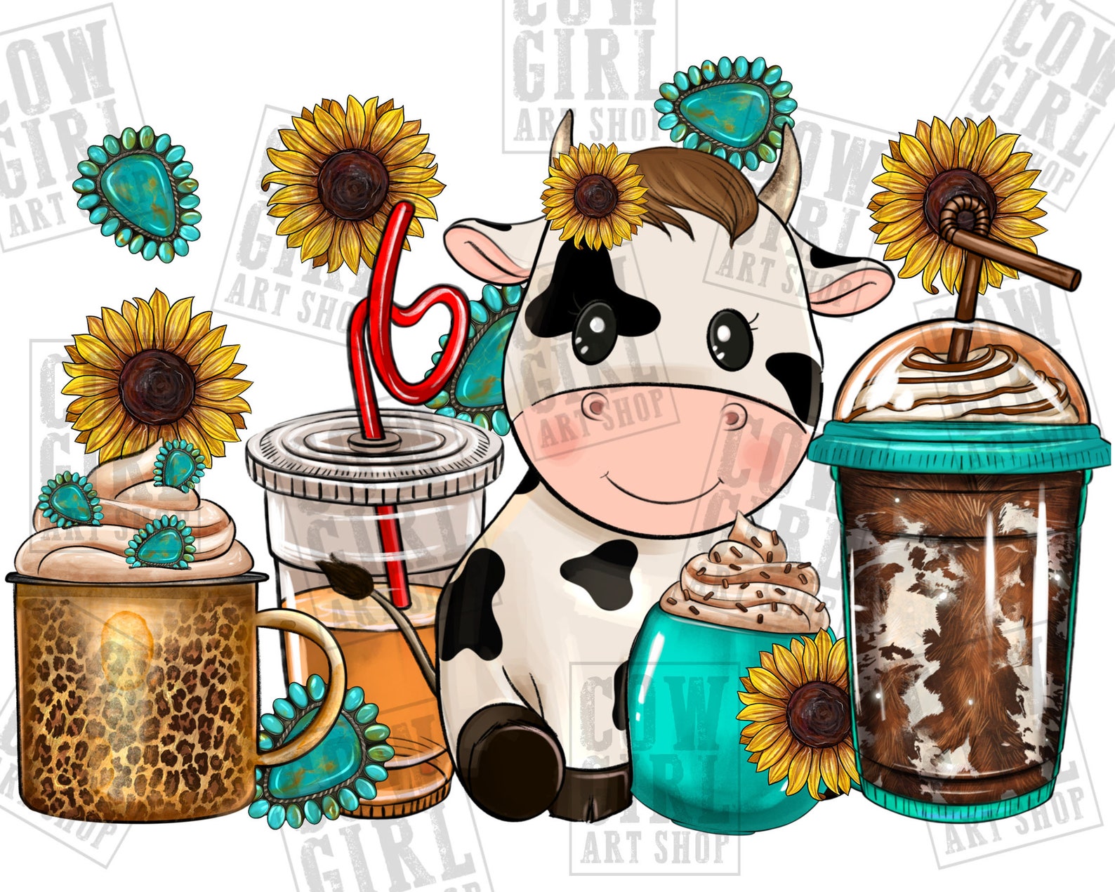 Western Cow Coffee Cups Png Sublimation Design Download Cow - Etsy