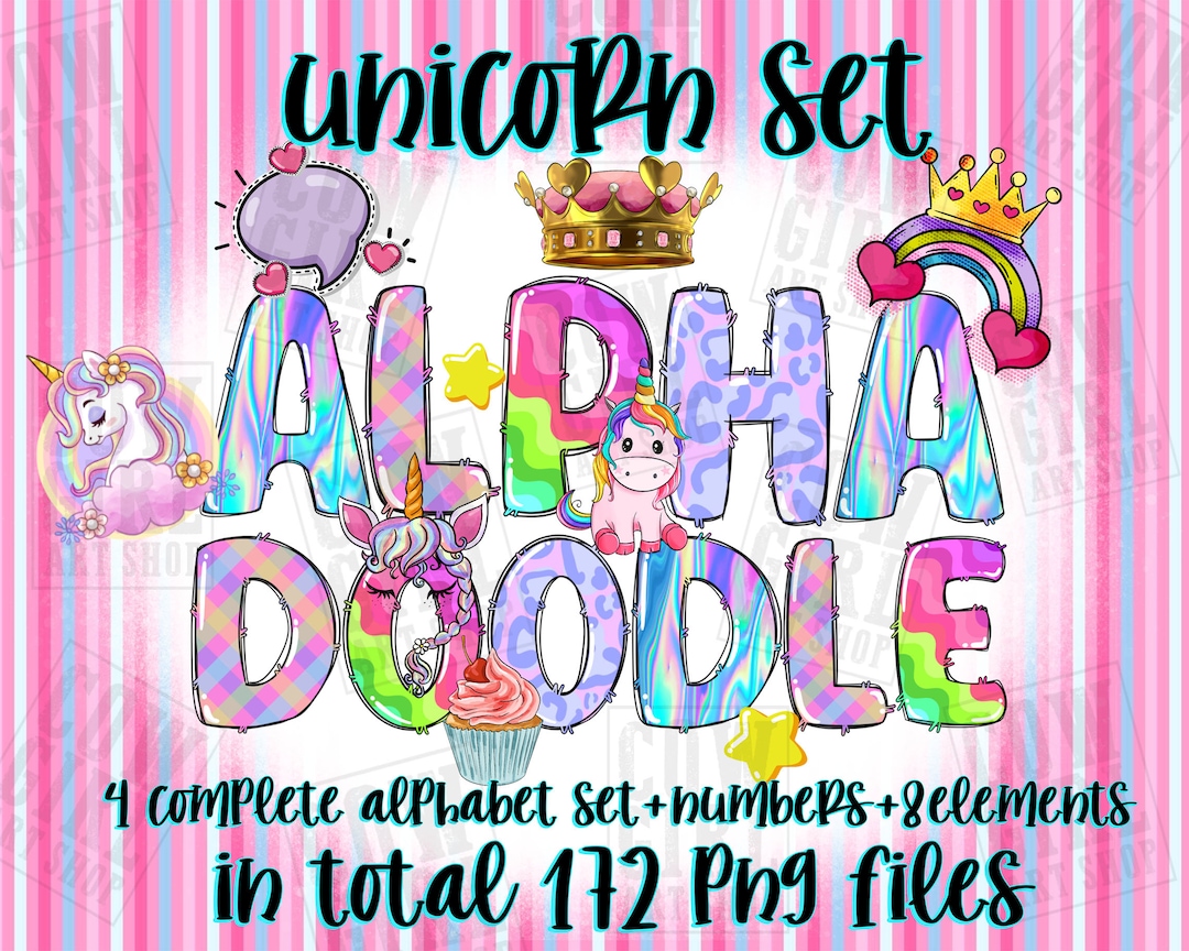 Unicorn Alphabet Bundle Png, Unicorn Png, Unicorn Doodle Letters Png ...