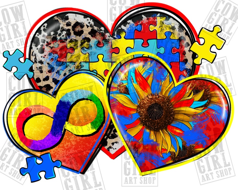 Autism Hearts Png Sublimation Design Download, Autism Awareness Png ...