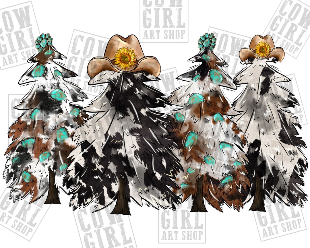 Cowhide Trees Png Sublimation Design Download, Hand Drawn Trees Png ...