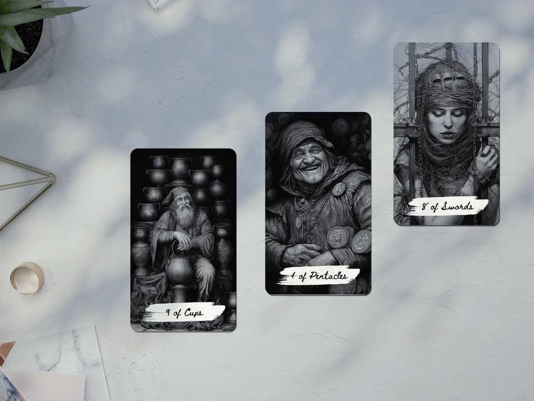 Black Tarot Cards Black Tarot Deck Charcoal Drawing Tarot - Etsy