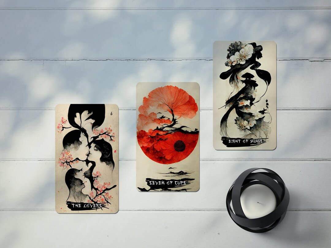 Vintage Tarot Deck, Japanese Art Deck, Tarot Cards, Sumie Art, Tarot Art Deck, Black and White ...