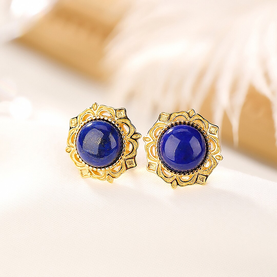 Lapis Lazuli Earrings Studs in 14K Gold Filled, Lapis Lazuli Jewelry ...