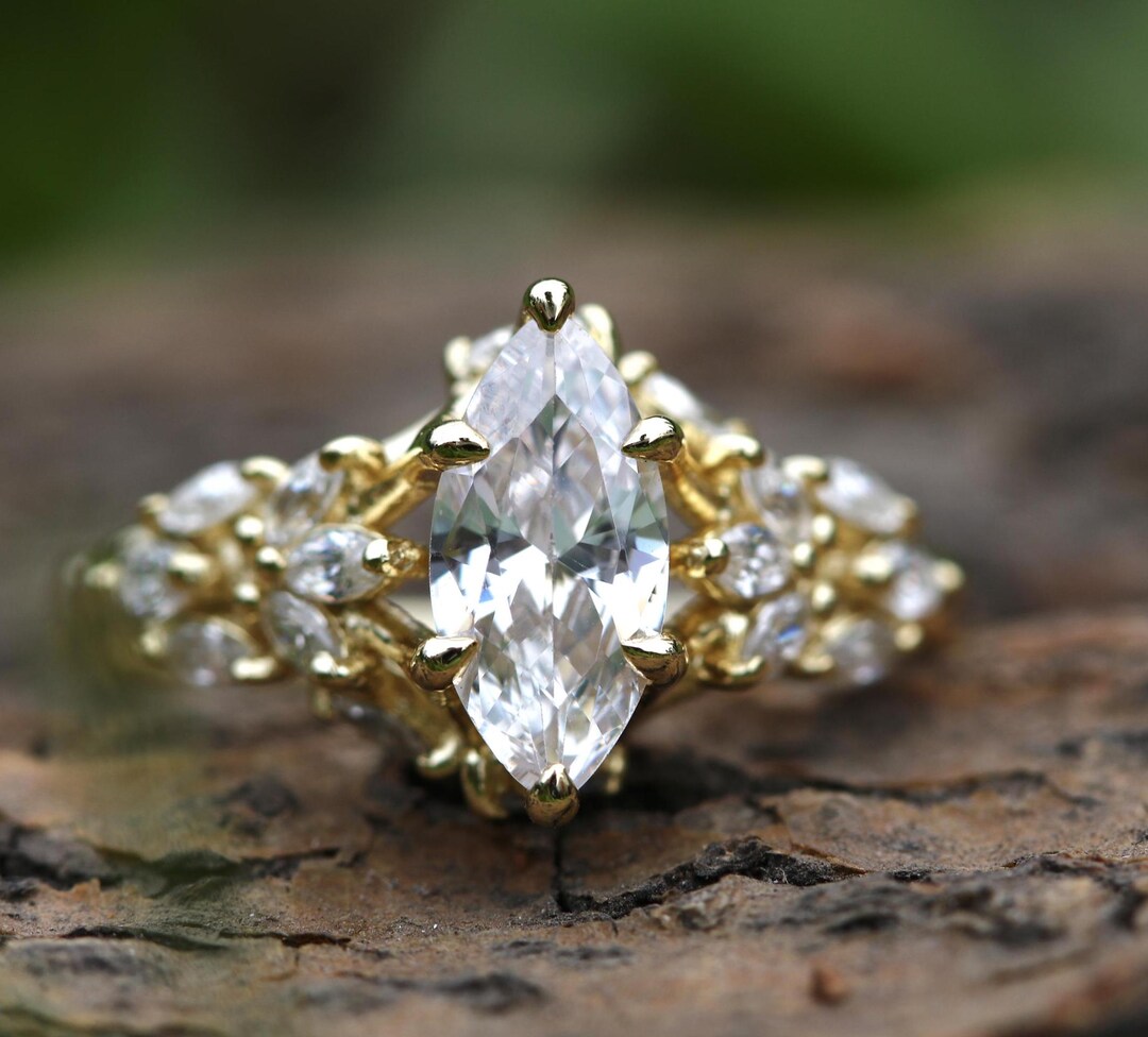 Sparkling Eternal Love, Gold and Horse's Eye Moissanite Engagement Ring ...
