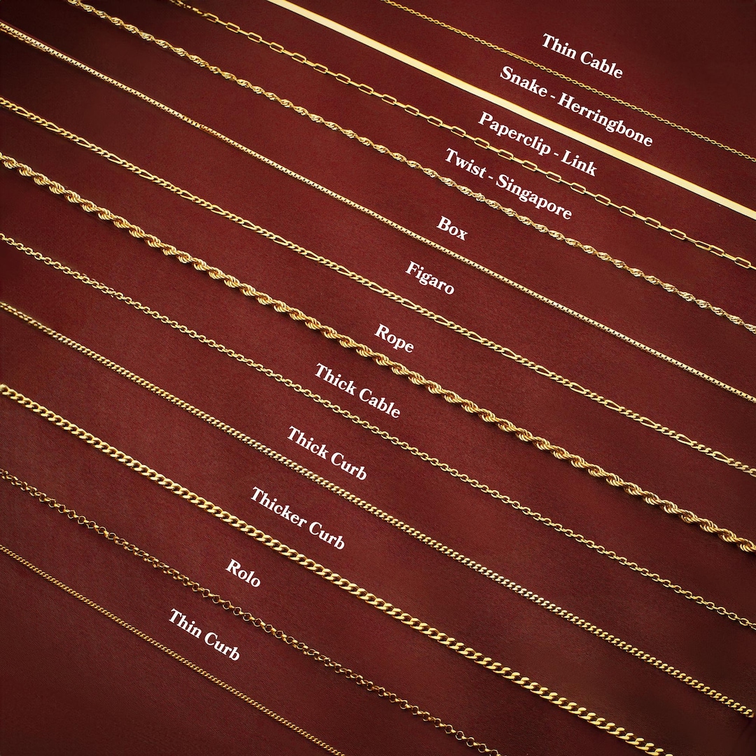 14k Gold Chain Necklace, Box Chain, Paperclip Necklace, Curb Chain ...