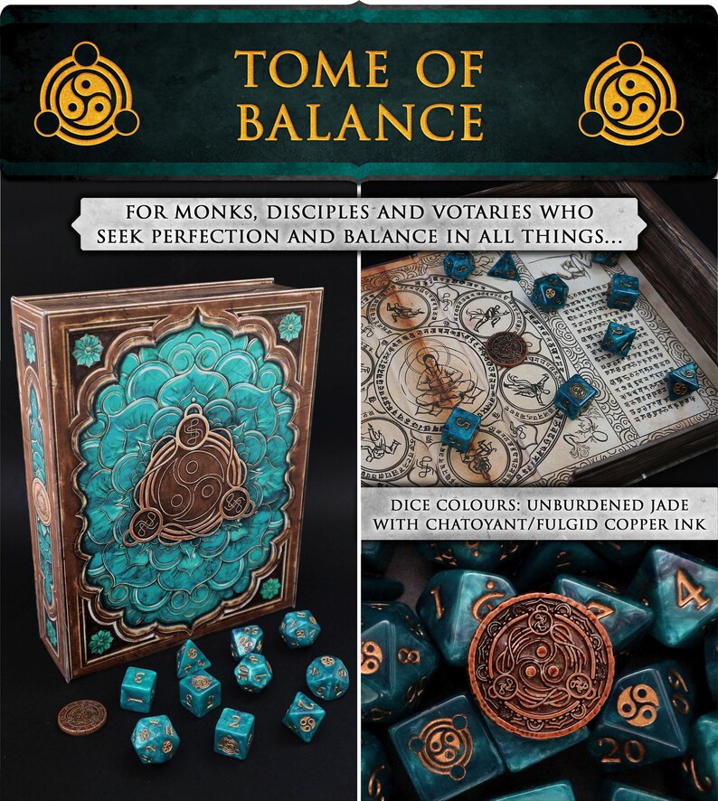 Tome of Balance - Monk Dice Set Perfect for D&D, Pathfinder and ...