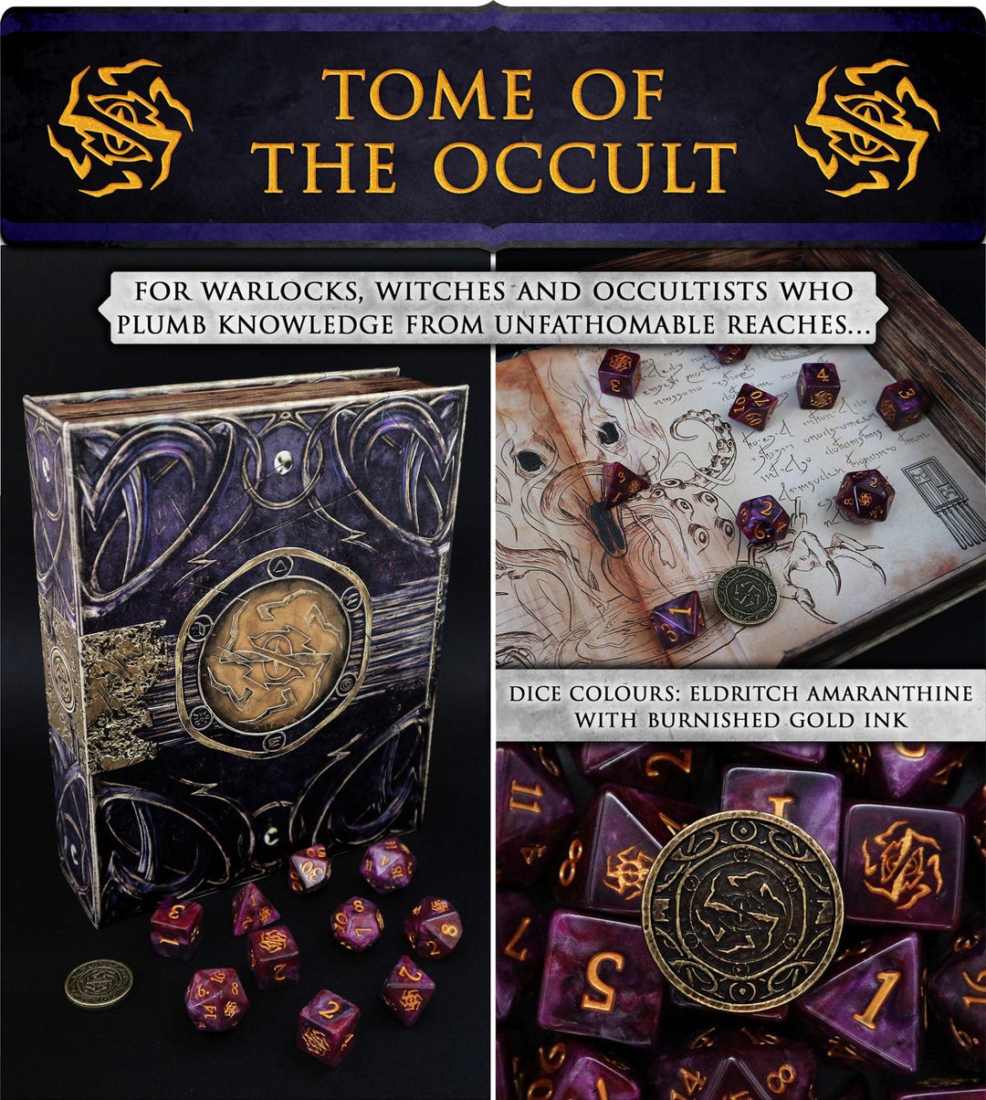 Tome of the Occult - Warlock Dice Set Perfect for D&D, Pathfinder and ...