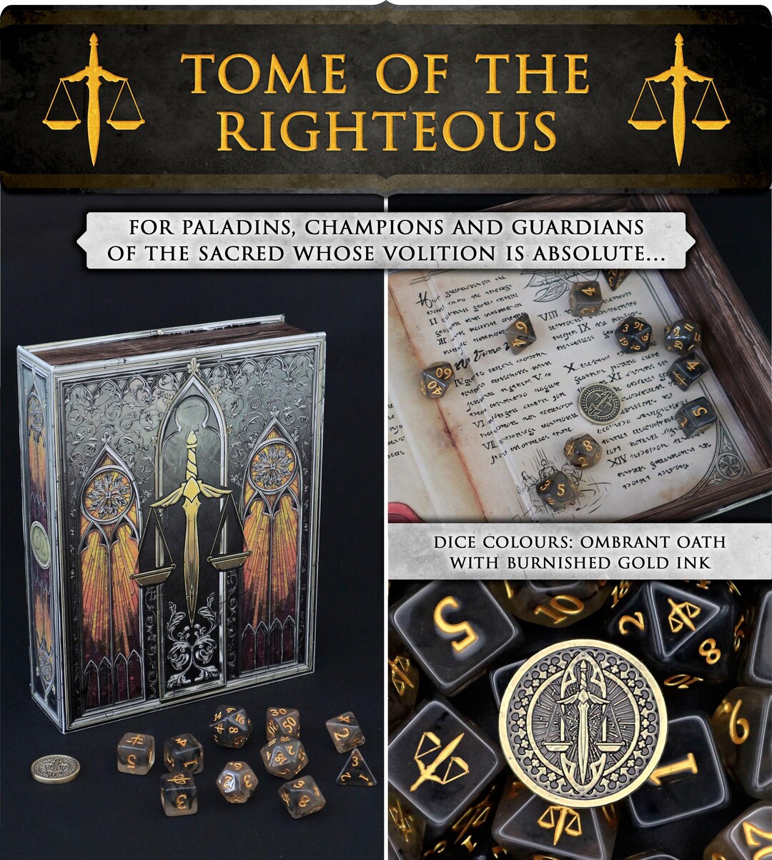 Tome of the Righteous - Paladin Dice Set Perfect for D&D, Pathfinder ...