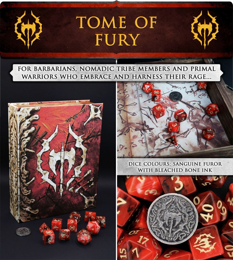 Tome of Fury Barbarian Dice Set Perfect for D&D, Pathfinder and ...