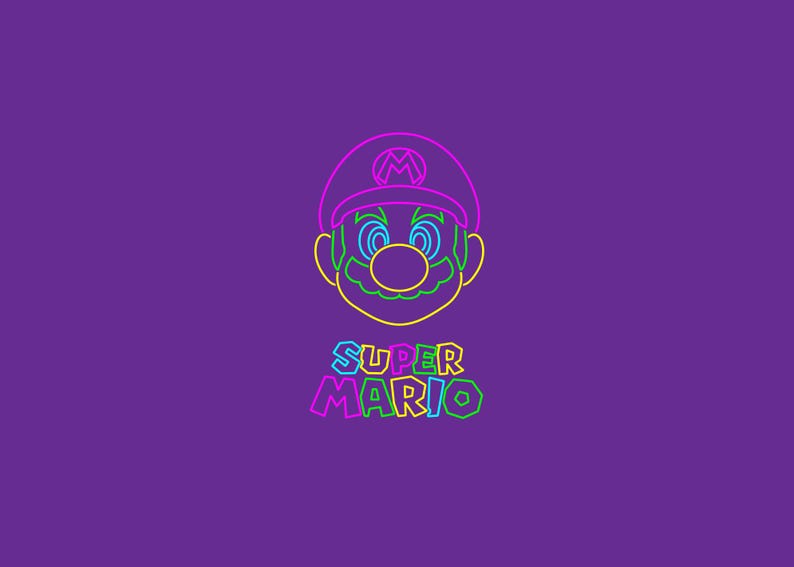 Super Mario Neon Style Svg File for Cutting Machine (4 Layers, 4 Colors ...