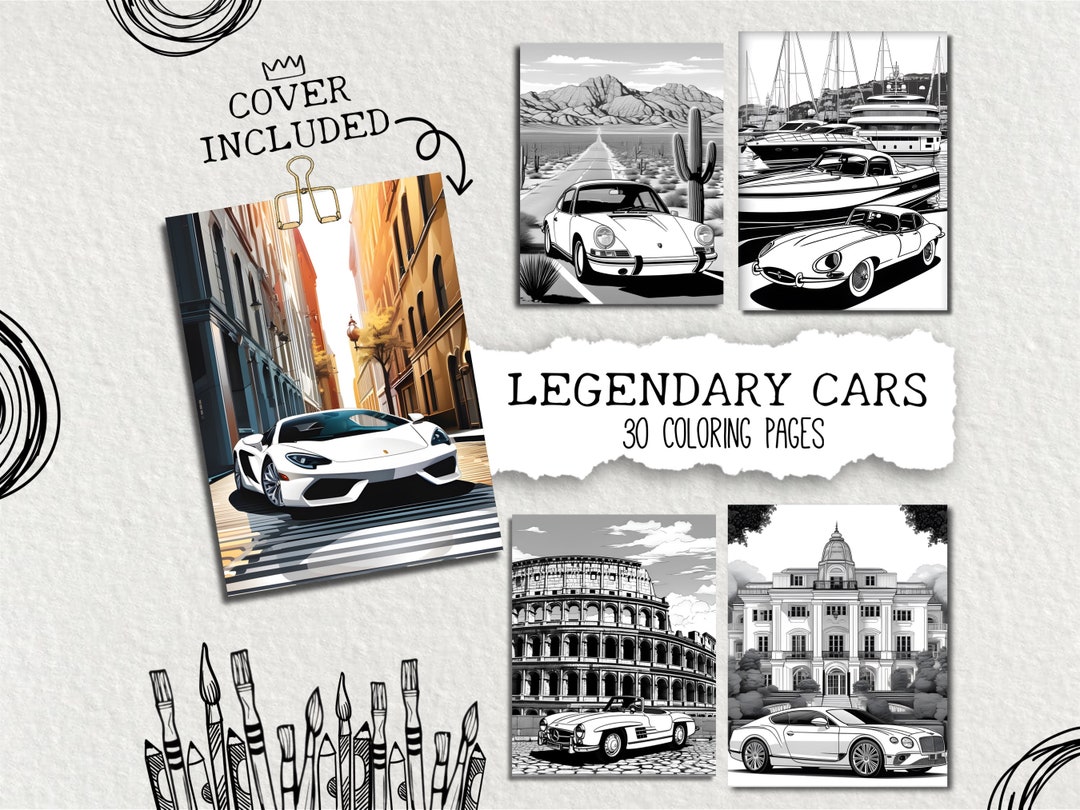 30 Legendary Cars of All Time | Grayscale Coloring Pages | Printable ...