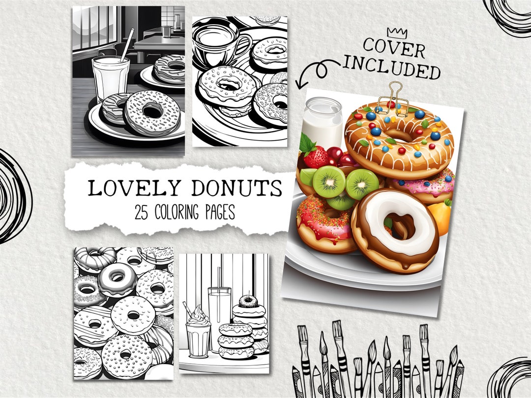 15 Lovely Donuts | Grayscale Coloring Pages | Printable Coloring Pages ...