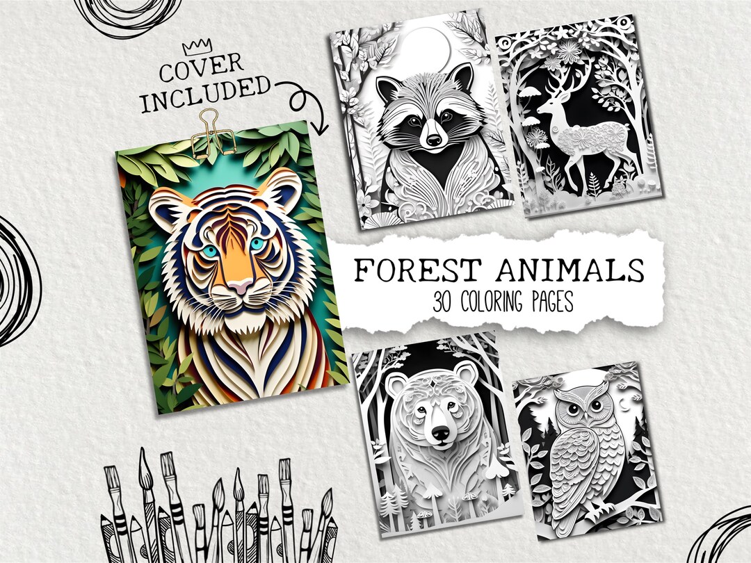 30 Forest Animals and Birds | Grayscale Coloring Pages | Printable ...