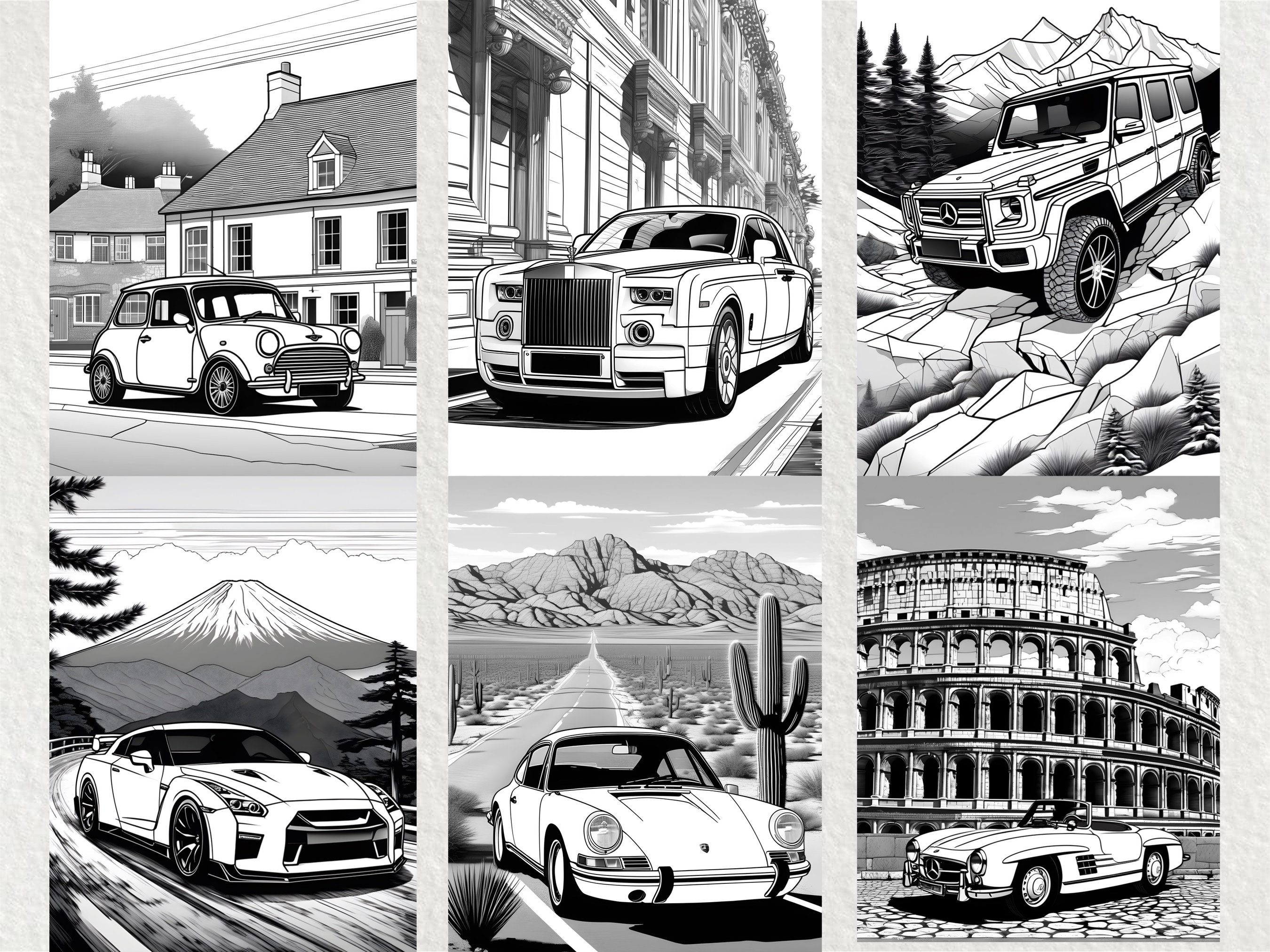 30 Legendary Cars of All Time | Grayscale Coloring Pages | Printable ...